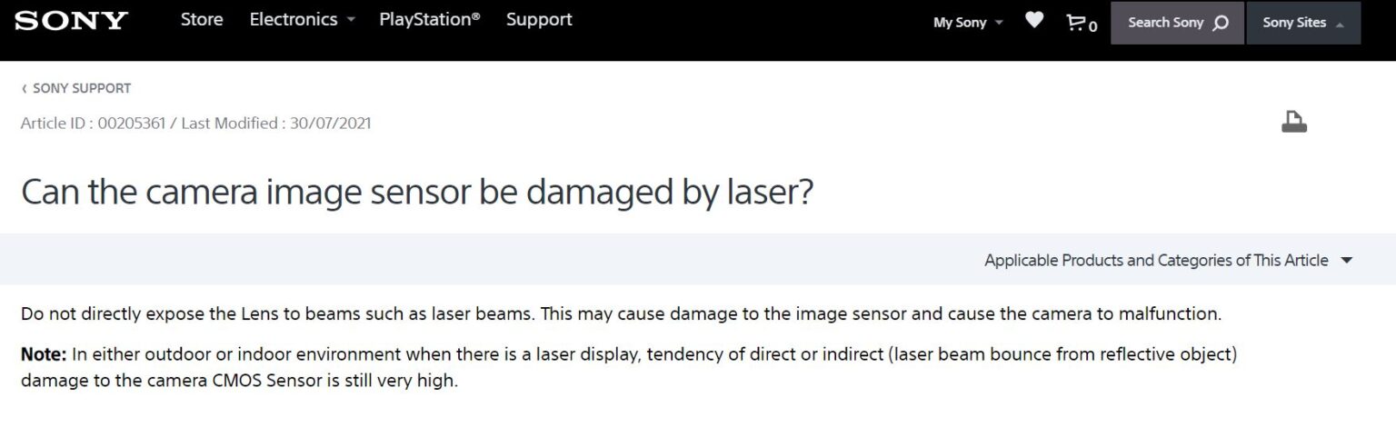 Sony Officially Warns Of Laser Damage - Sony Addict