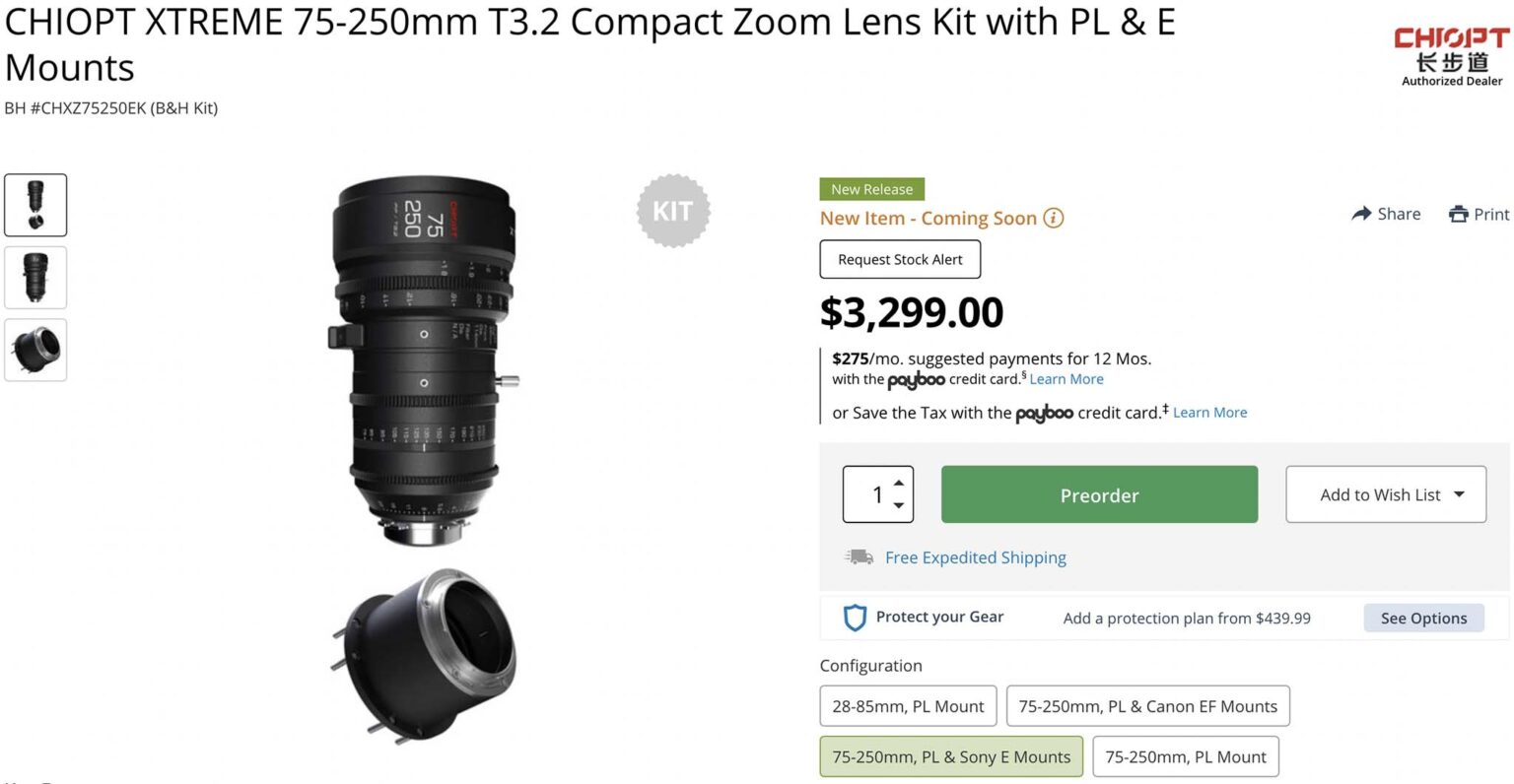 New CHIOPT XTREME 75-250mm T3.2 For PL & E Mounts - Sony Addict