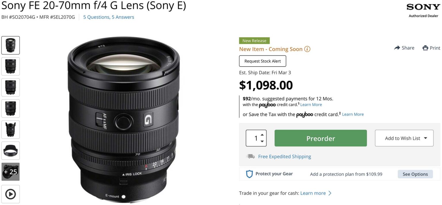 Sony FE 20-70mm f/4 G Preorders Started - Sony Addict